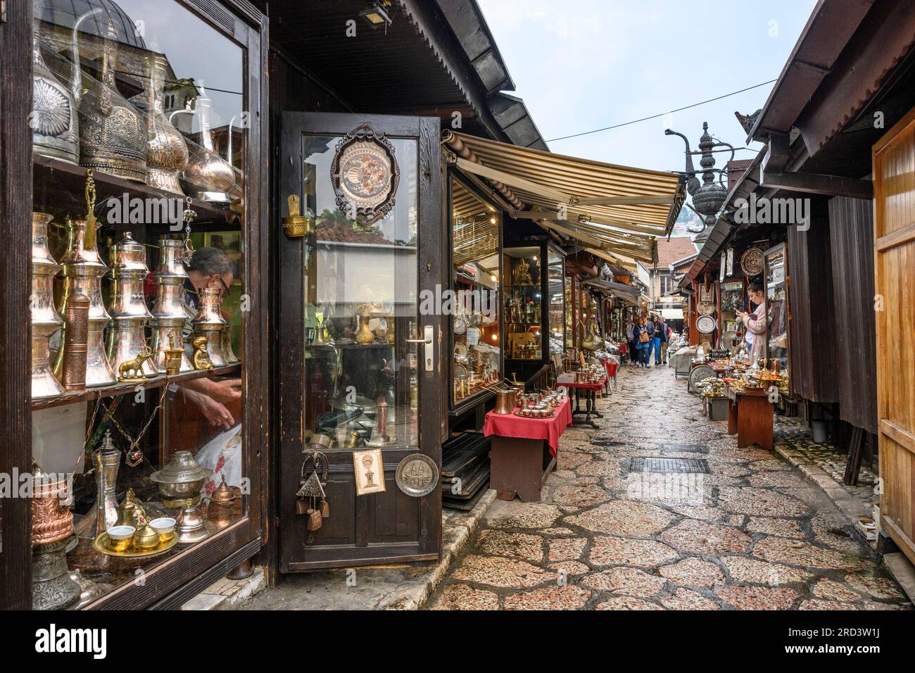 The coppersmiths street in the Baščaršija bazaar in Sarajevo, Central ...