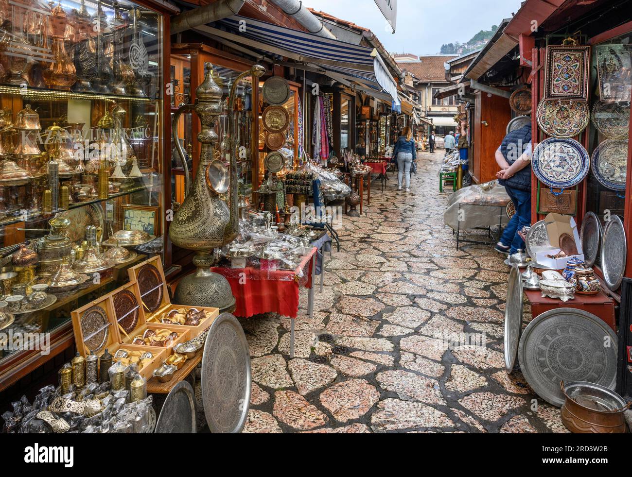 The coppersmiths street in the Baščaršija bazaar in Sarajevo, Central ...
