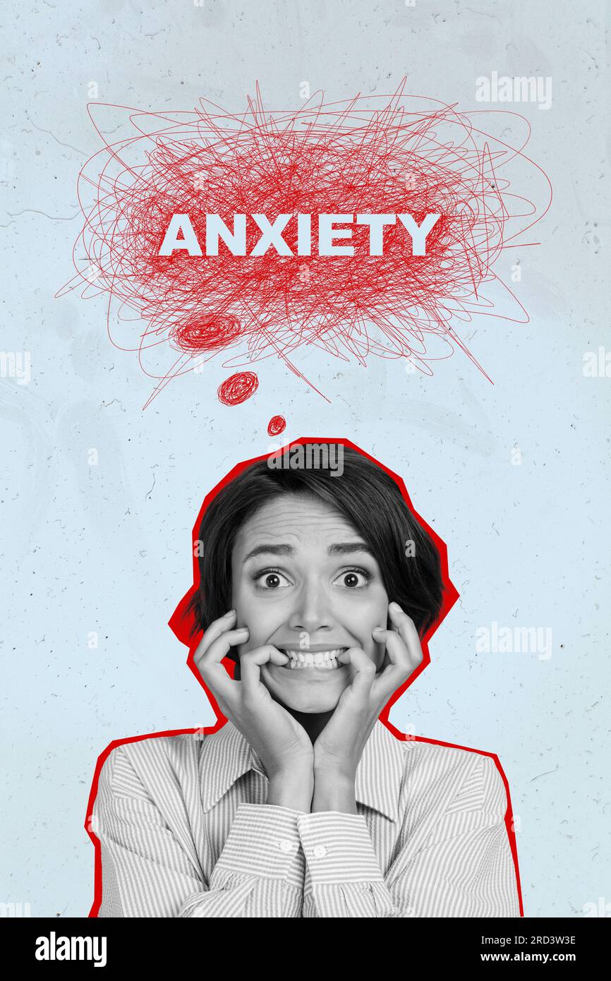Creative 3d photo artwork graphics collage painting of stressed scared ...