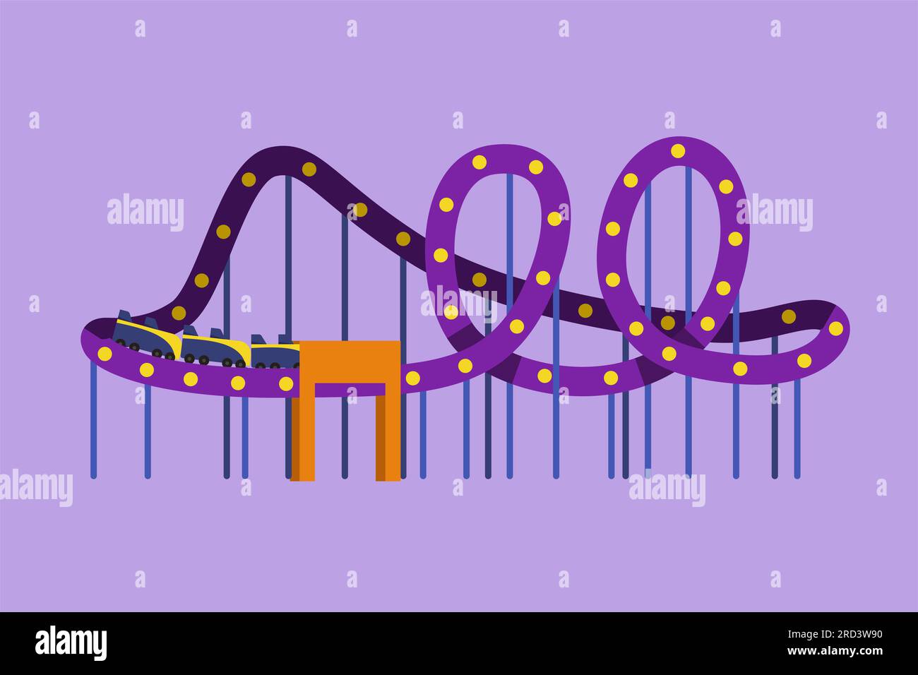 Character flat drawing of colorful roller coaster in an amusement park ...