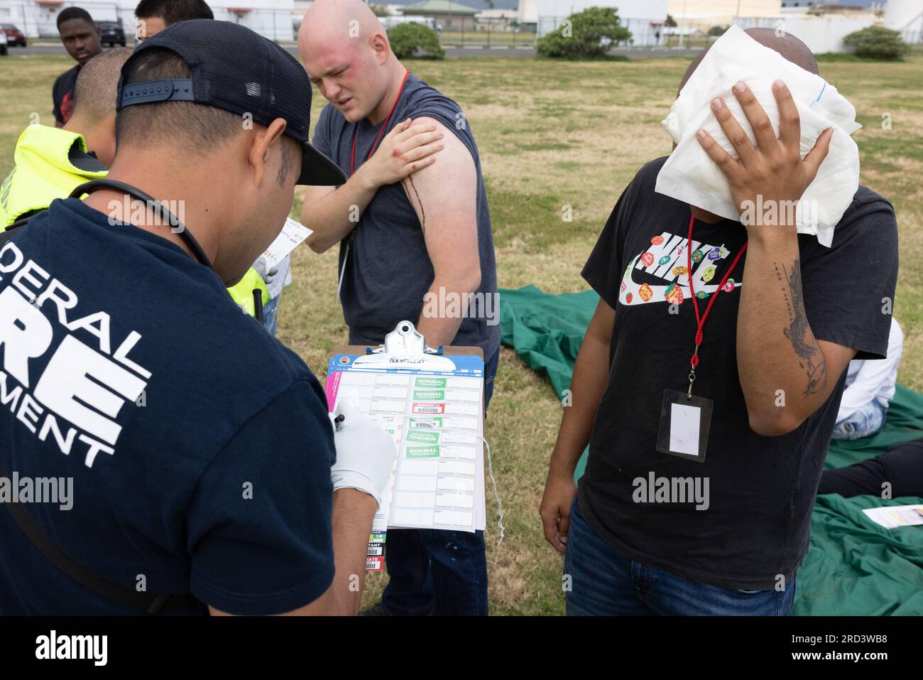 Federal emergency medical technicians triage simulated casualties ...