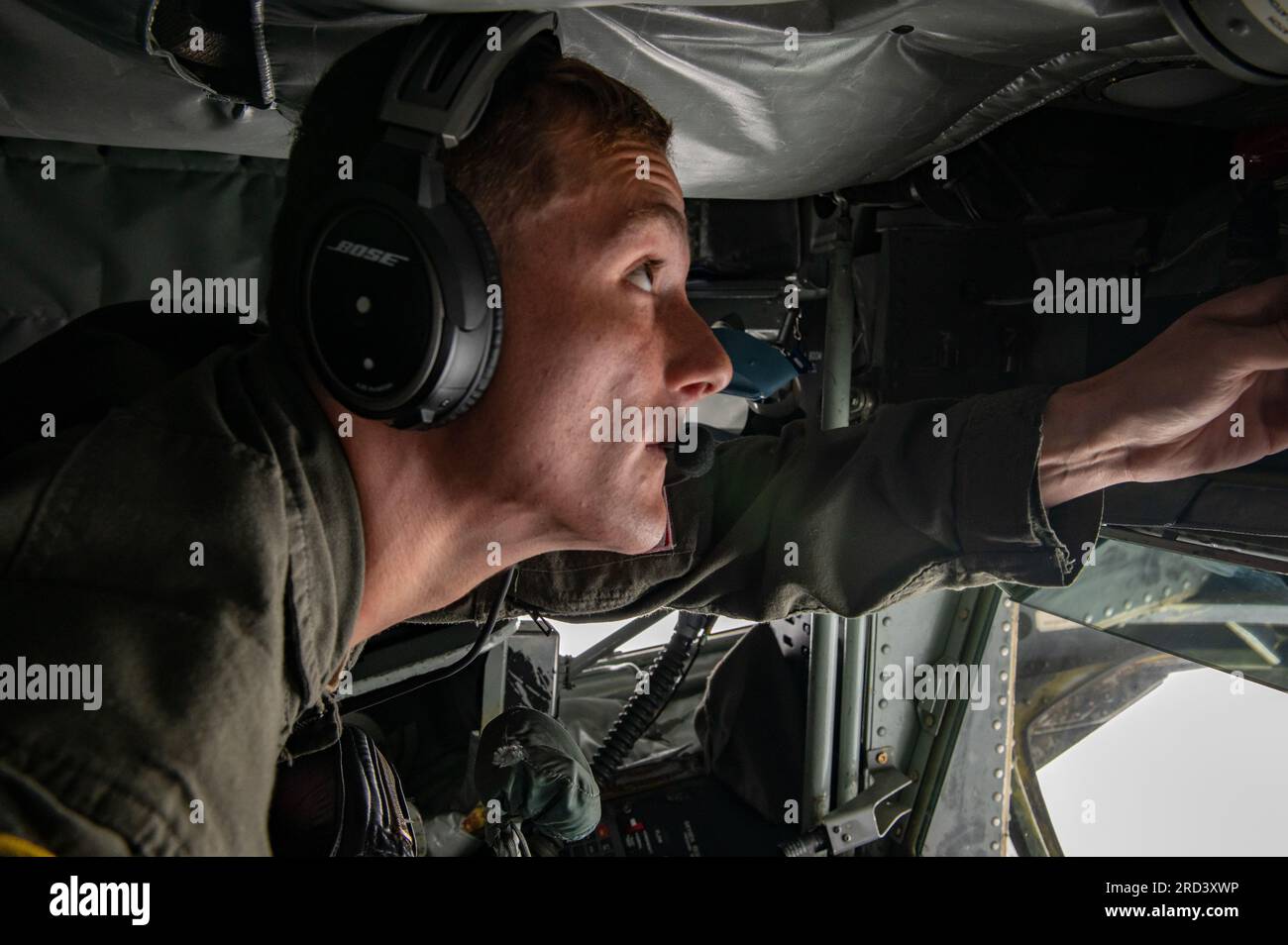 U.S. Air Force Airman 1st Class John Fruner, a boom operator with the ...