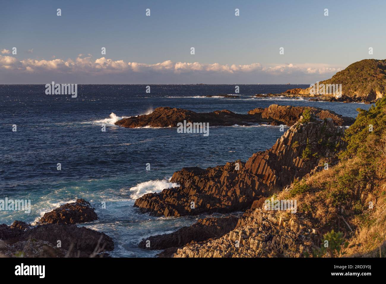 This view of the western side of Cape Tsumeki reveals hexagonal ...