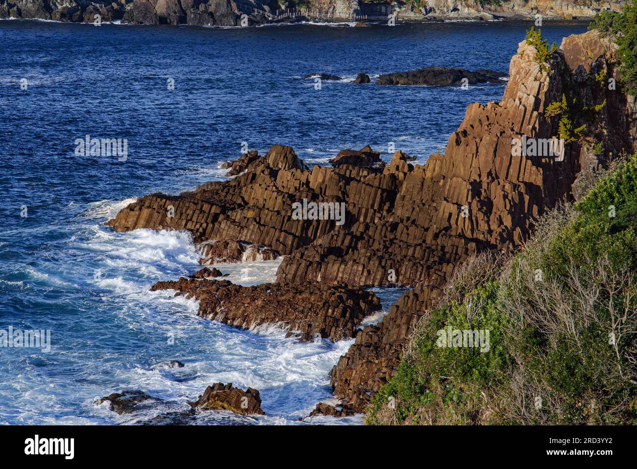 This view of the western side of Cape Tsumeki reveals hexagonal ...