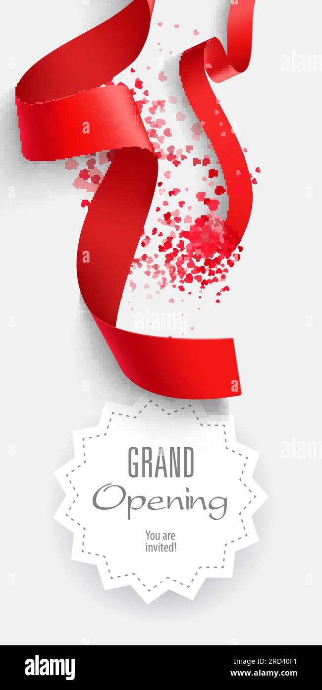 Grand opening You are invited lettering with red ribbons Stock Vector ...