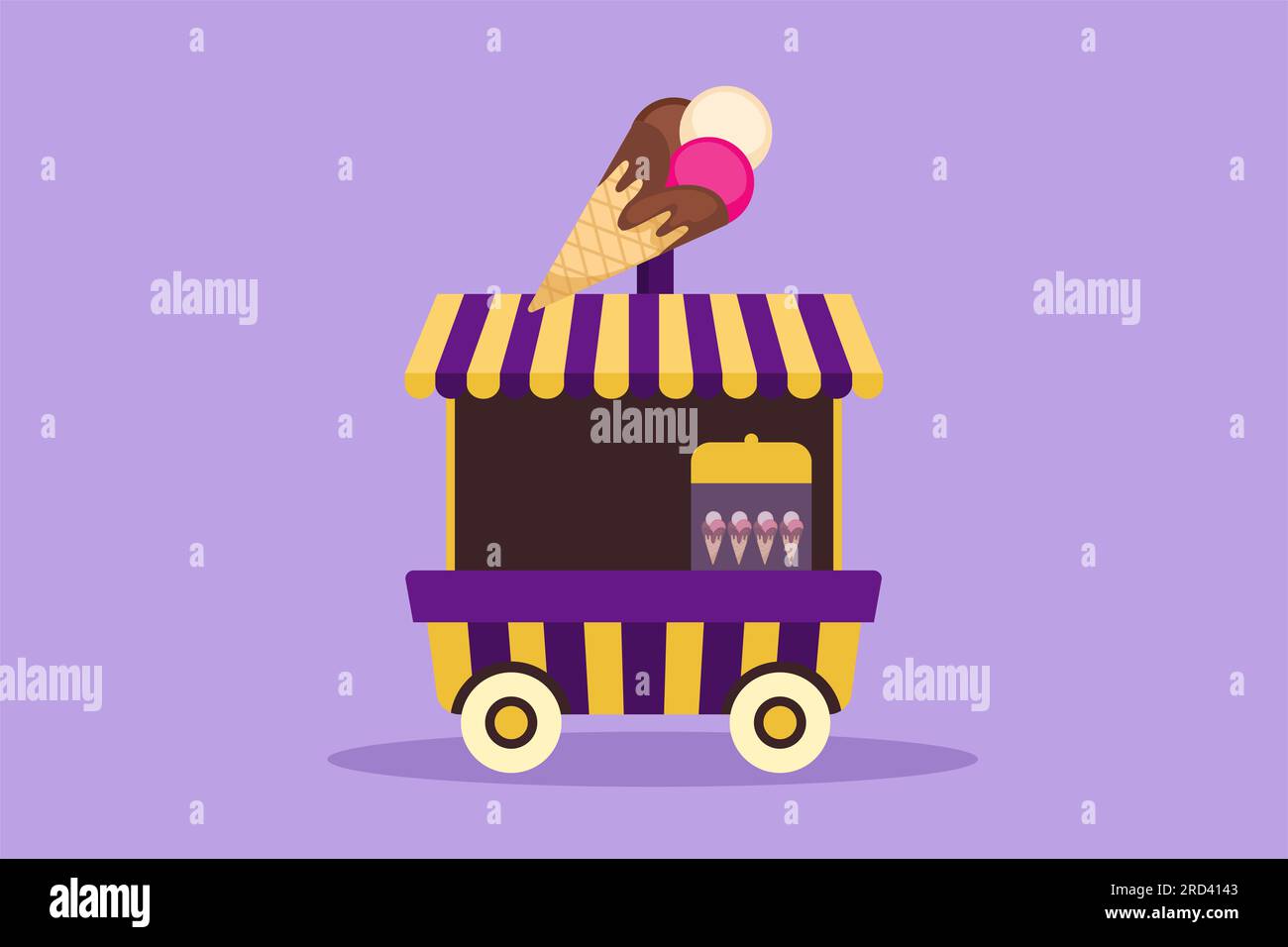 Cartoon flat style drawing ice cream booth at amusement park using a ...