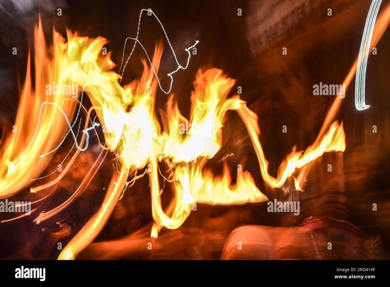 Bandung, West Java, Indonesia. July 18, 2023. Residents light torches ...