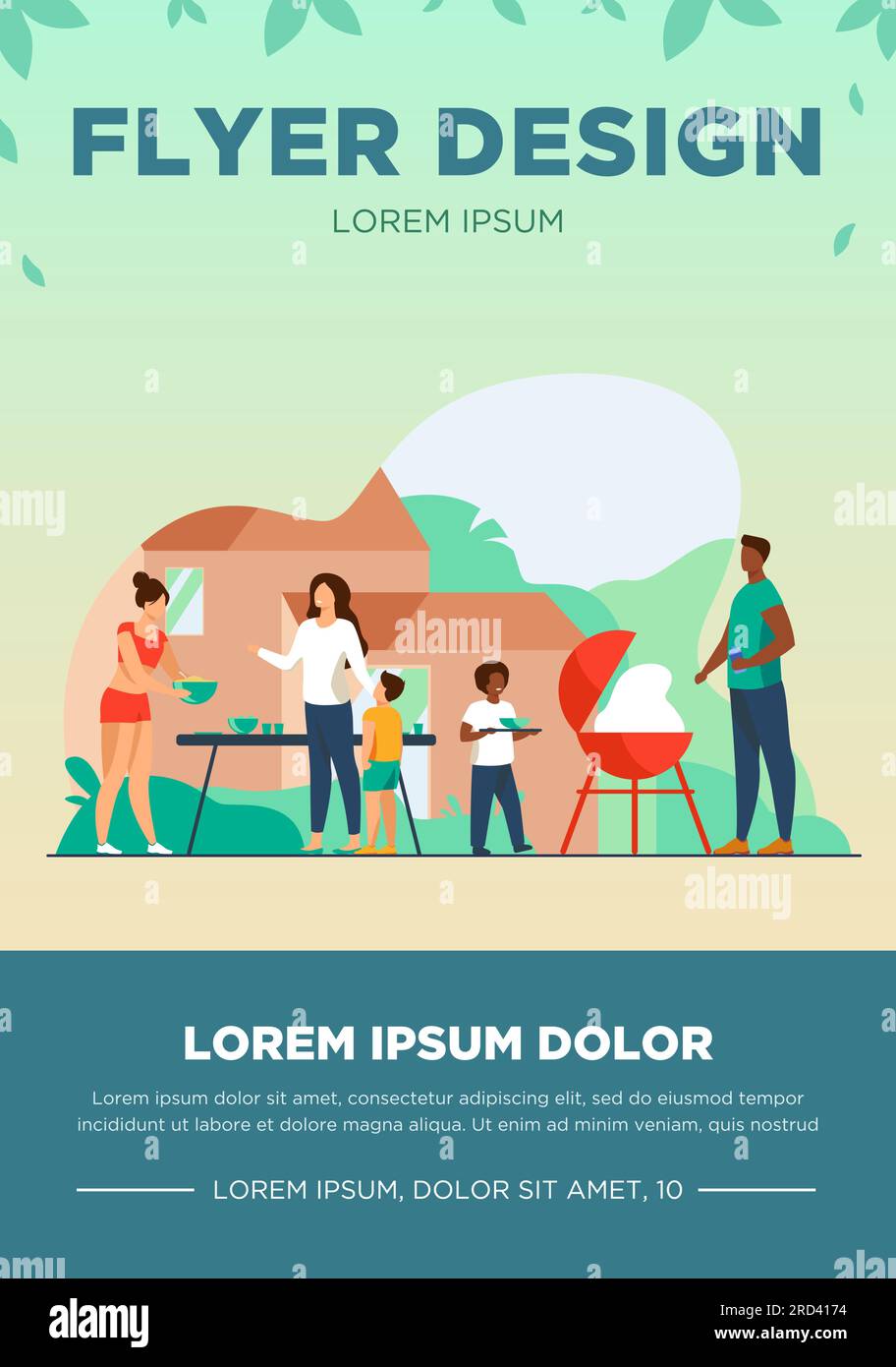 Family on BBQ party on backyard flat vector illustration Stock Vector ...