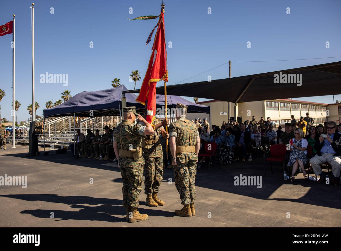 U.S. Marine Corps Col. Carlos Jackson, passes the colors to Col ...