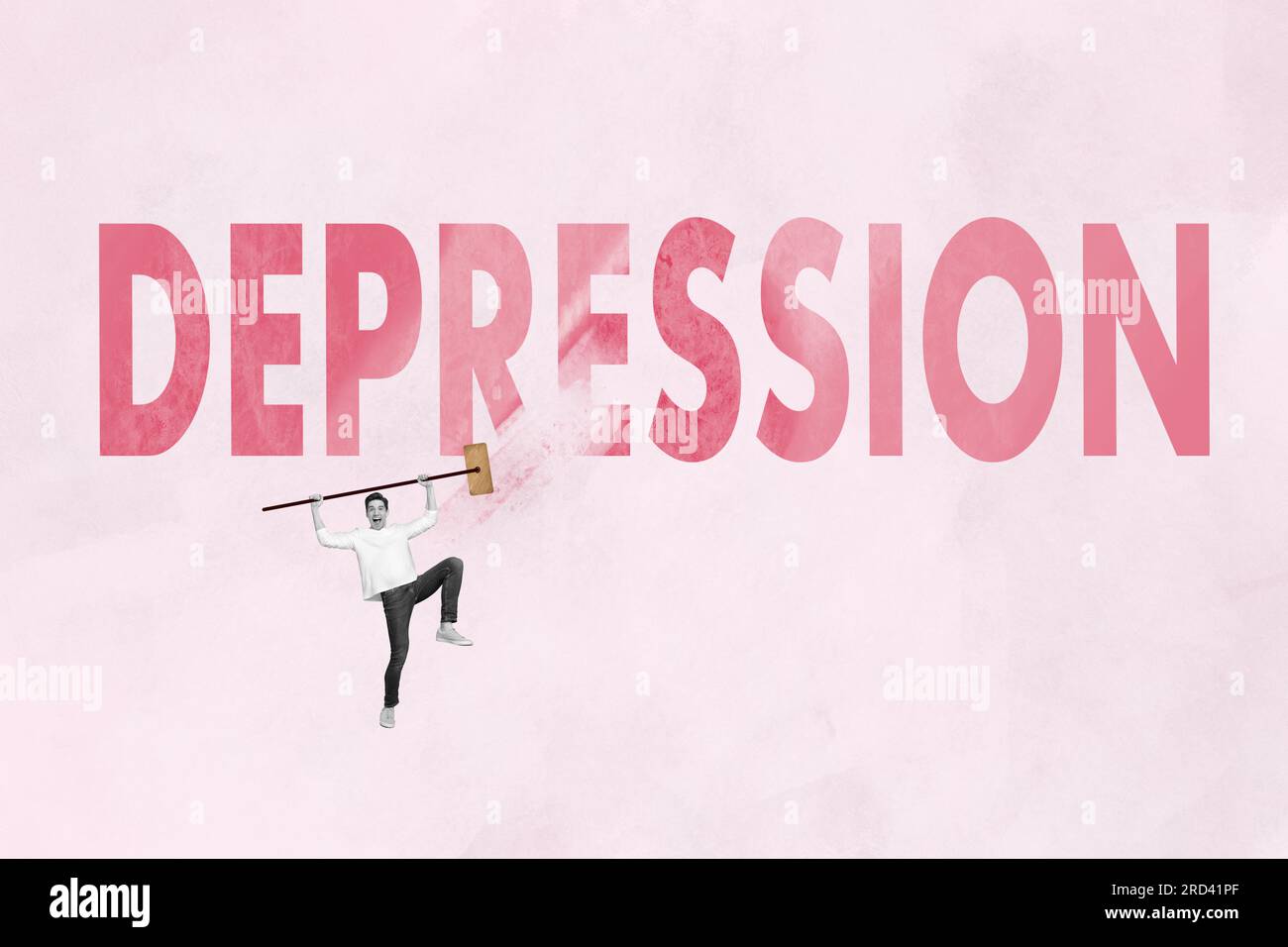 Collage picture of funky young miniature man hold swabber cleanup ...