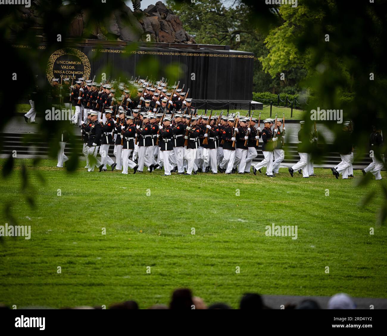Marines with Marine Barracks Washington march onto the parade deck ...