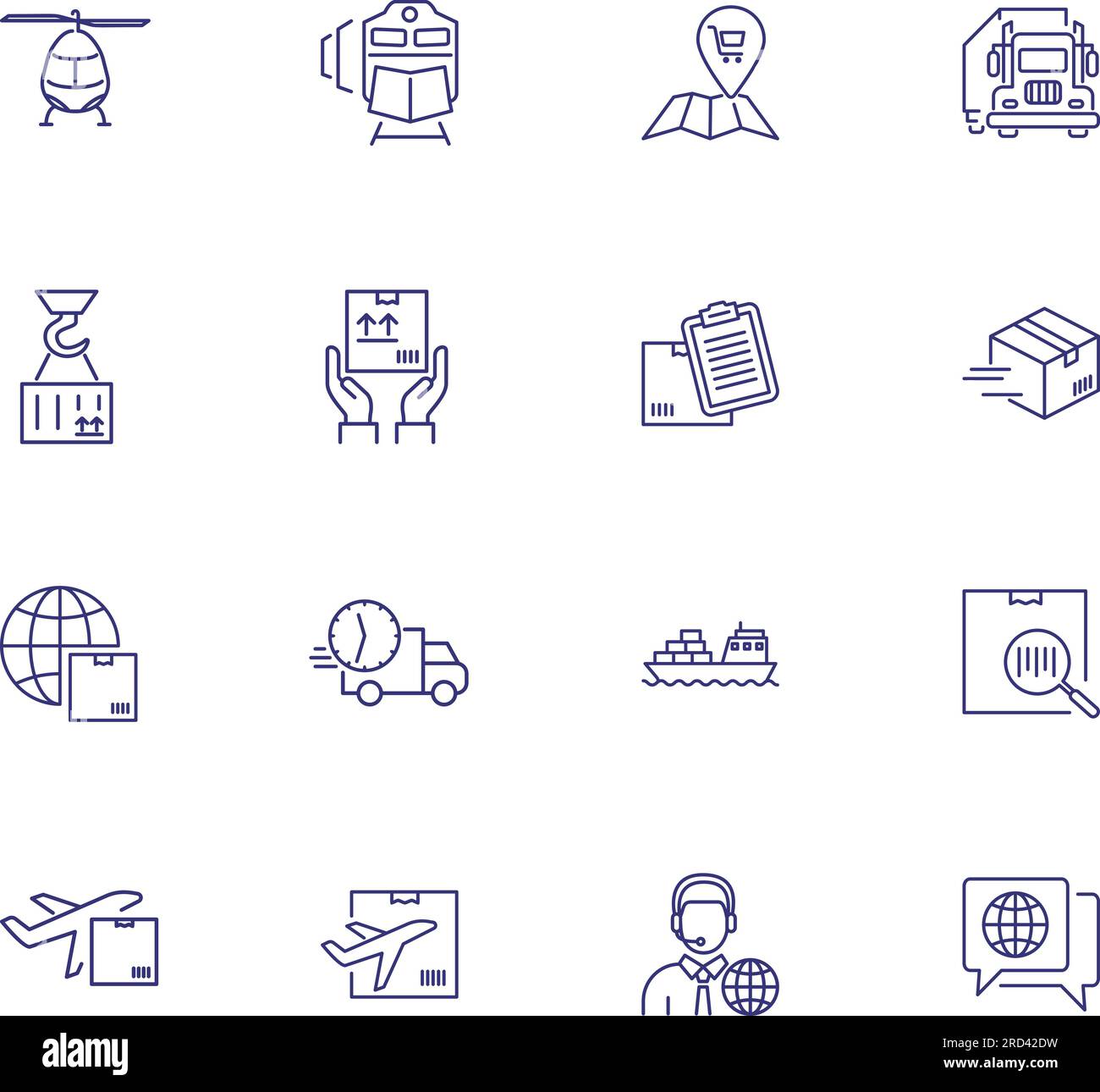 Logistics line icon set. Map, train, parcel Stock Vector Image & Art ...