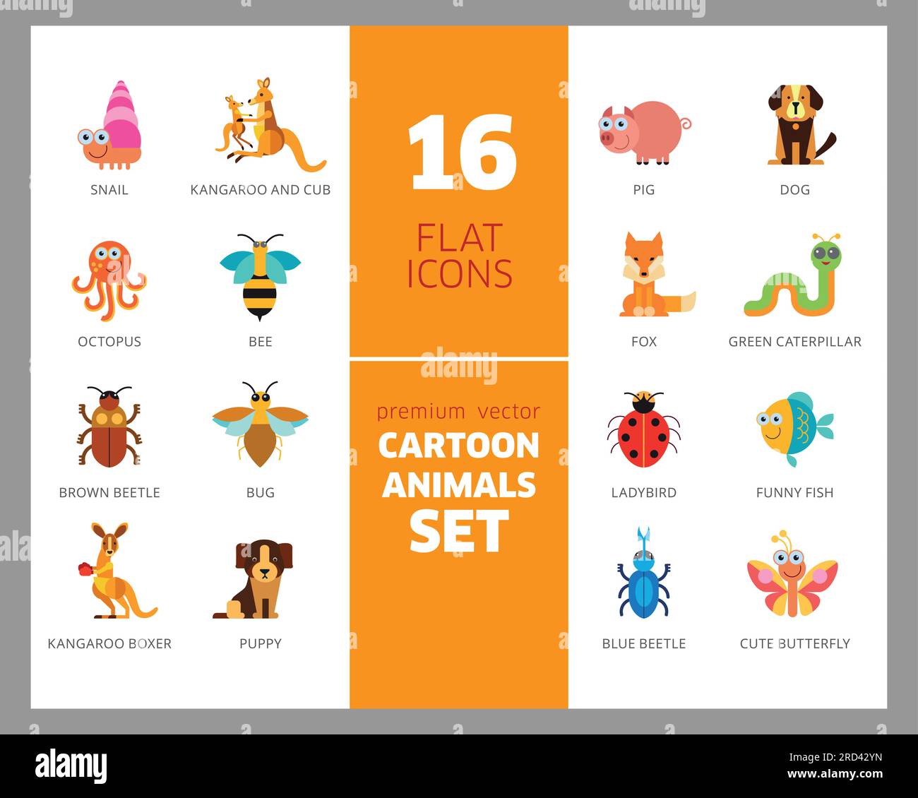 Cartoon animals icons set Stock Vector Image & Art - Alamy