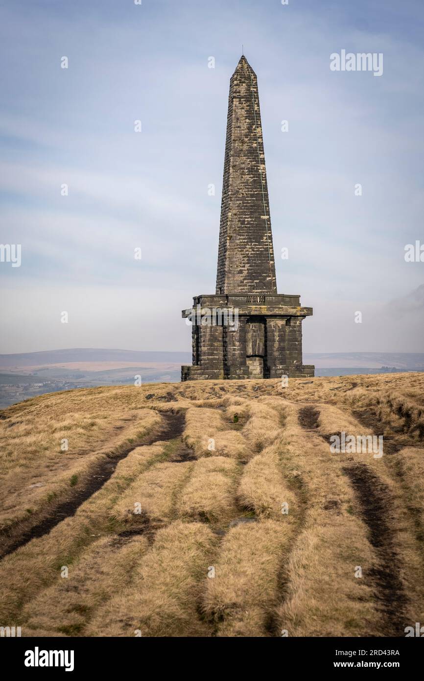 Stoodley Pike memorial folly, standing on the moors at Mankinholes ...