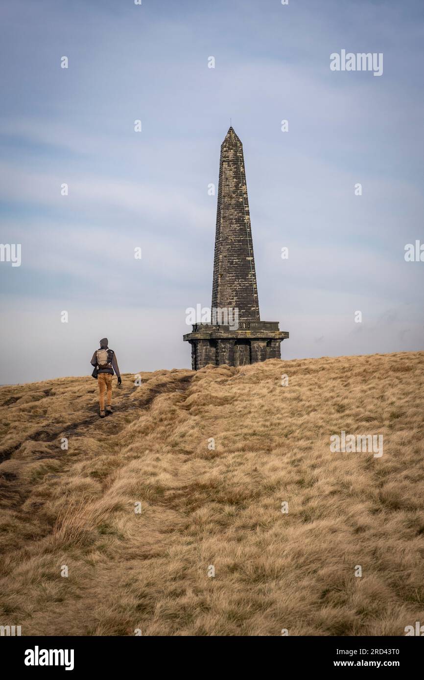 Stoodley Pike memorial folly, standing on the moors at Mankinholes ...