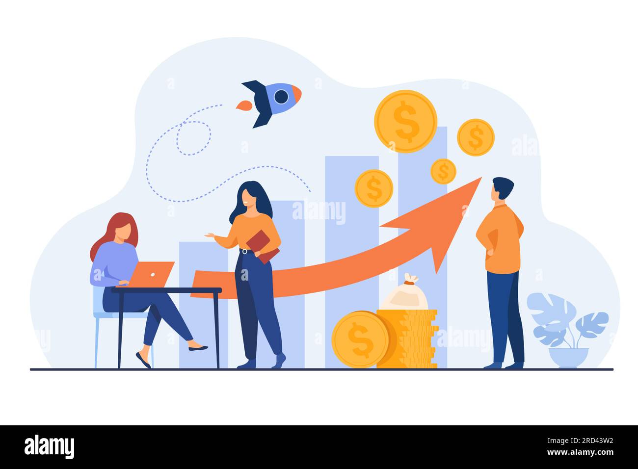 Startup managers presenting and analyzing sales growth chart Stock ...