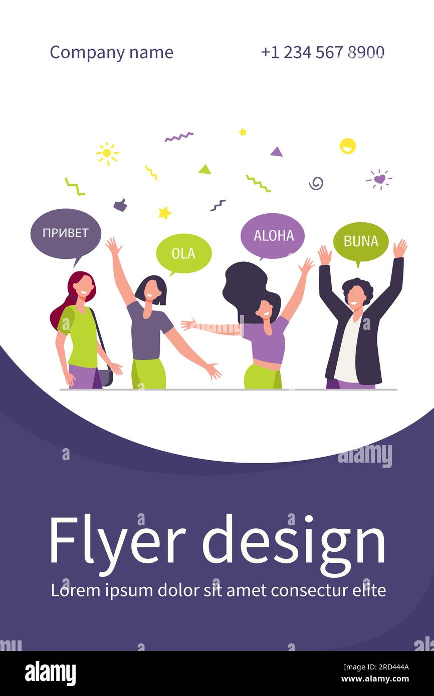 Happy young people saying hello in different languages Stock Vector ...