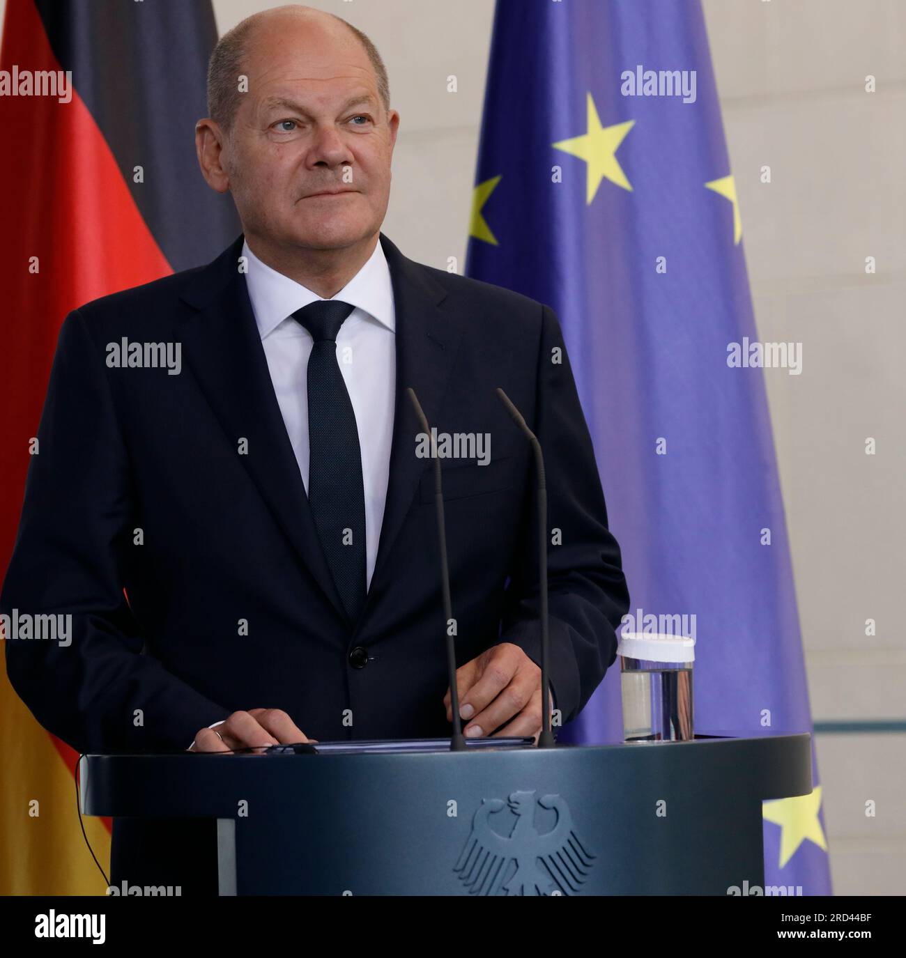 Berlin, Germany, July 10, 2023. German chancellor Olaf Scholz during a ...