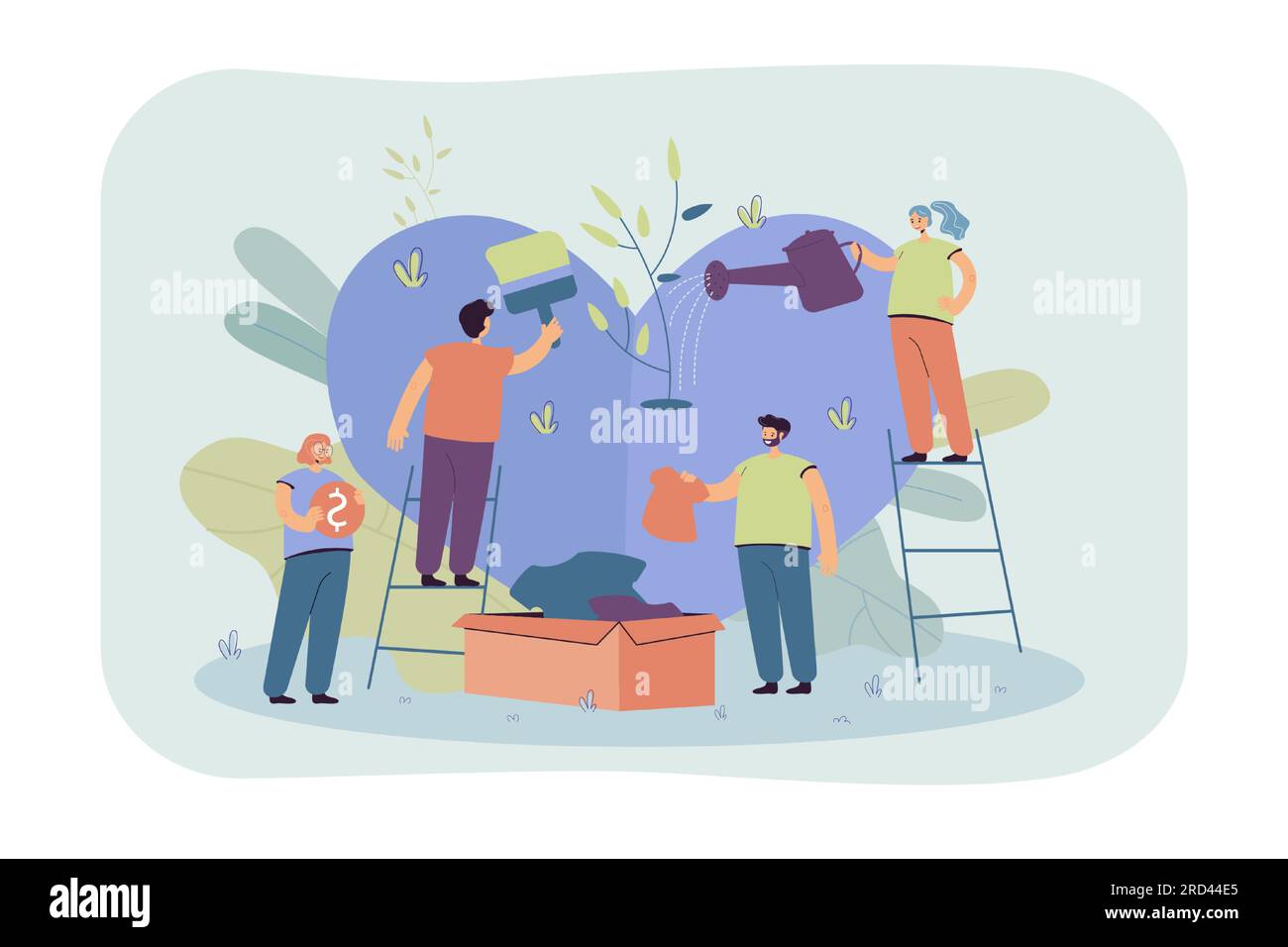 Stylized volunteer team giving care and sharing hope Stock Vector Image ...