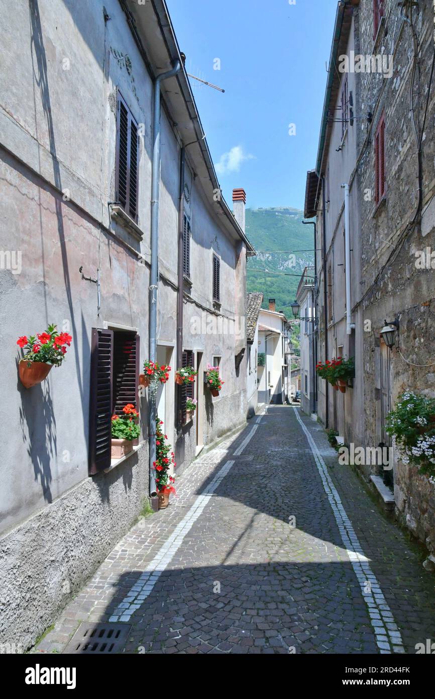 A characteristic street of Civitella Roveto, a medieval village in ...