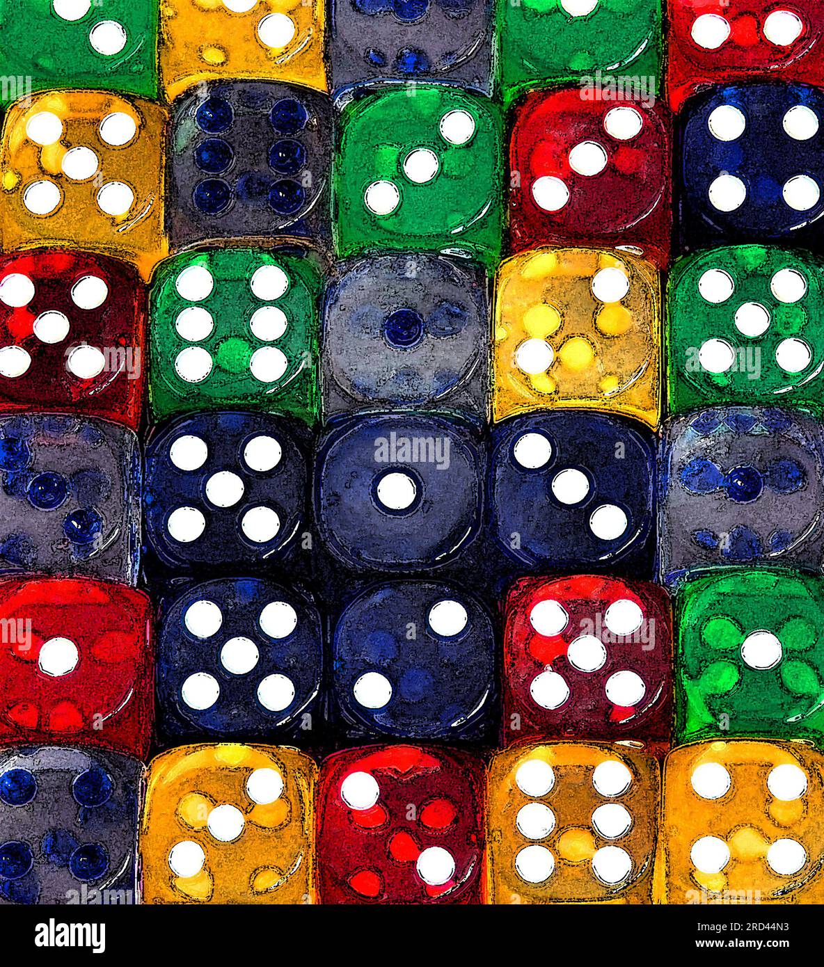 Dice form rows of numbers and come in red, green, blue, yellow and ...