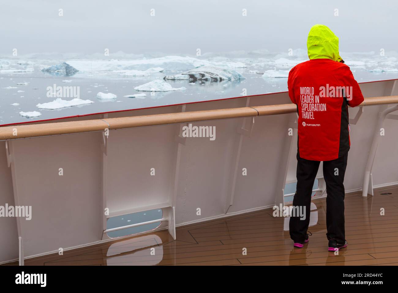 World Leader in Exploration Travel on back of Hurtigruten red jacket ...