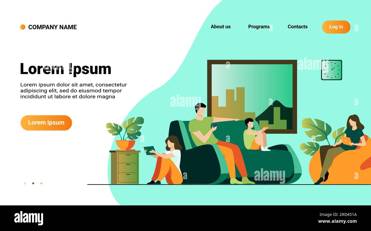 Cartoon family sitting at home with gadgets Stock Vector Image & Art ...