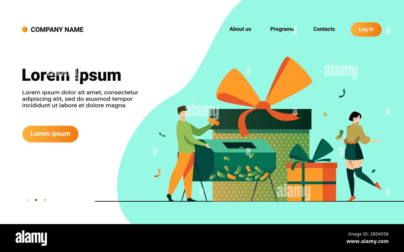 Lottery winners with raffle drum and gift boxes Stock Vector Image ...