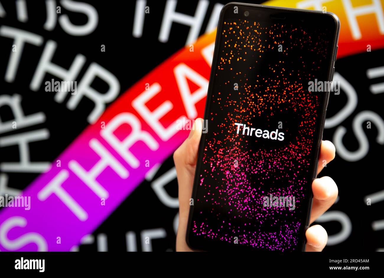 Ukraine, Odesa - July, 7 2023: Hand holding mobile with Threads app ...