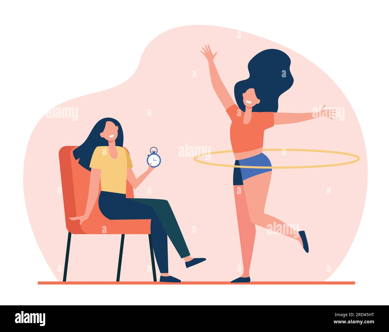Woman helping female friend with hula hoop to train body Stock Vector ...