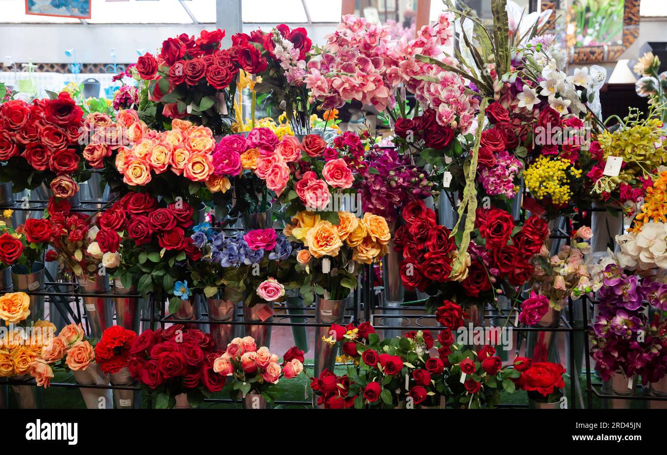 Flowers on display in shop Stock Photo - Alamy