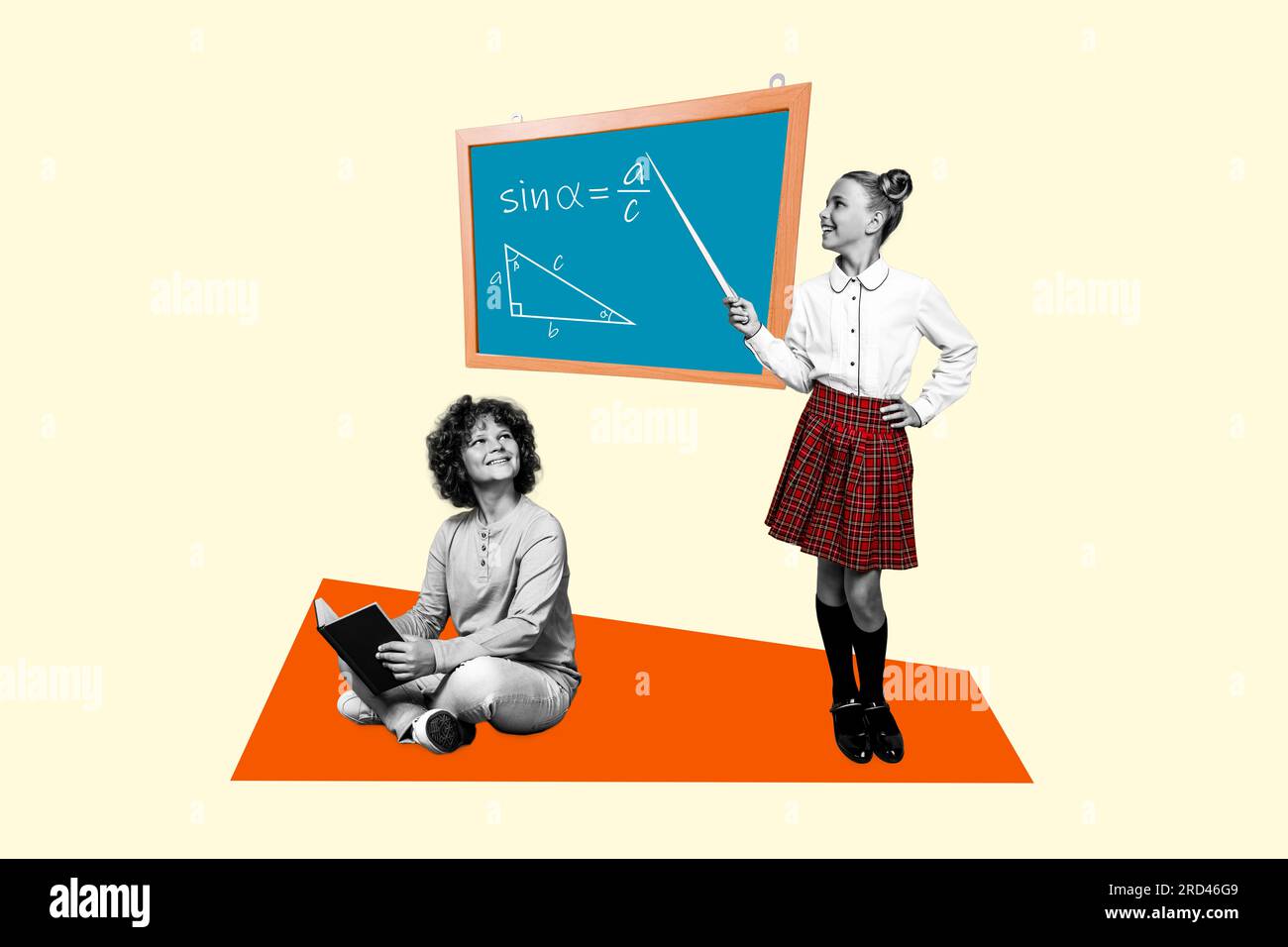 Collage banner of studying pupils classroom learning geometry logic ...