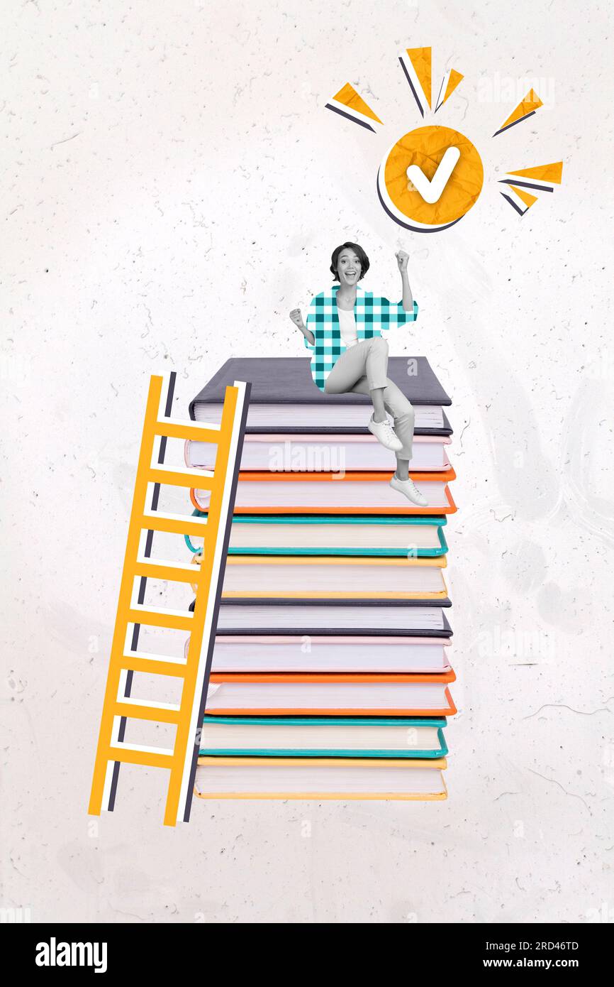 Poster collage artwork sketch of cheerful girl silhouette rejoice ...