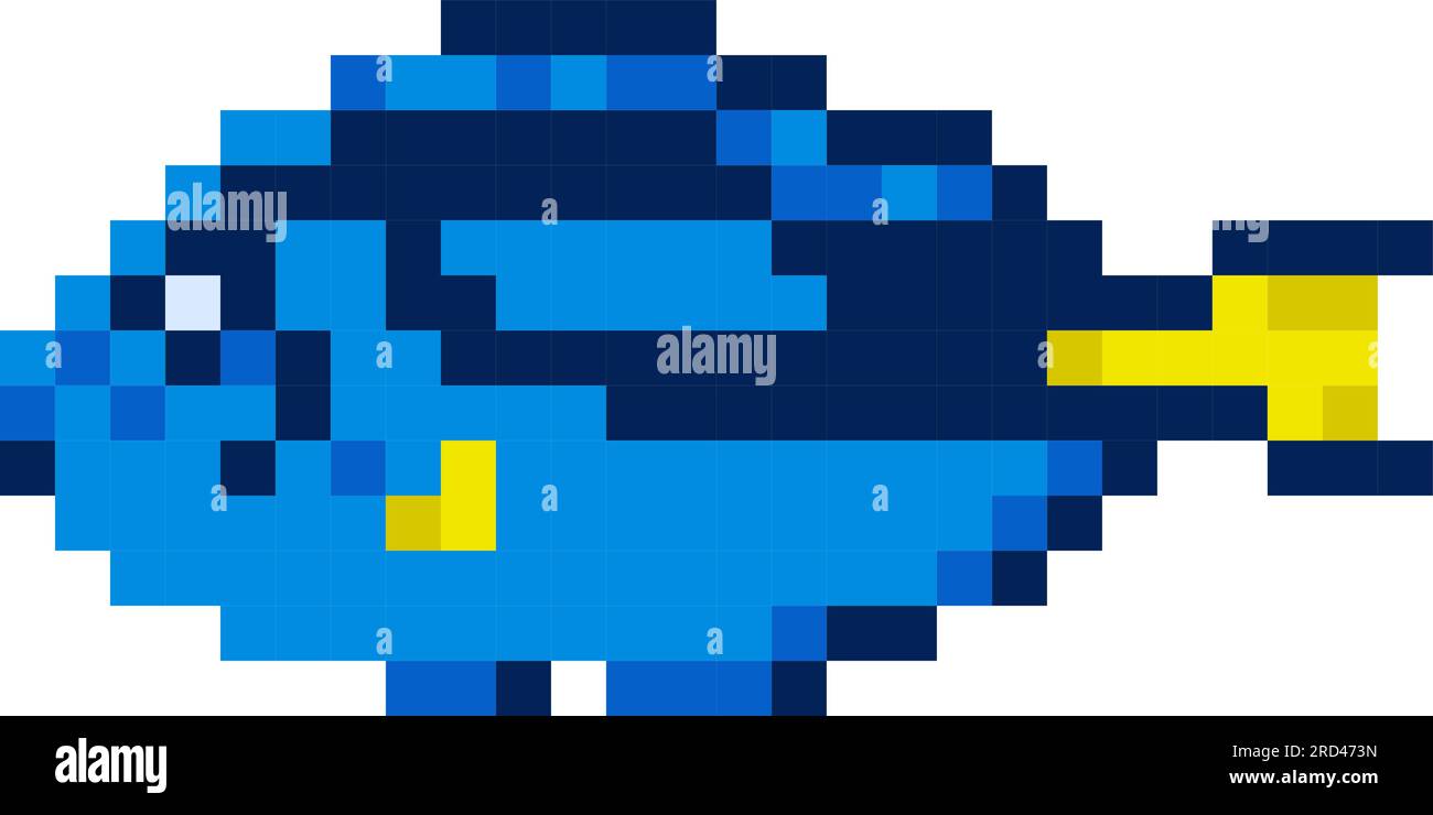 Surgeonfish pixel art. Tropical aquarium fish icon. Retro video game ...