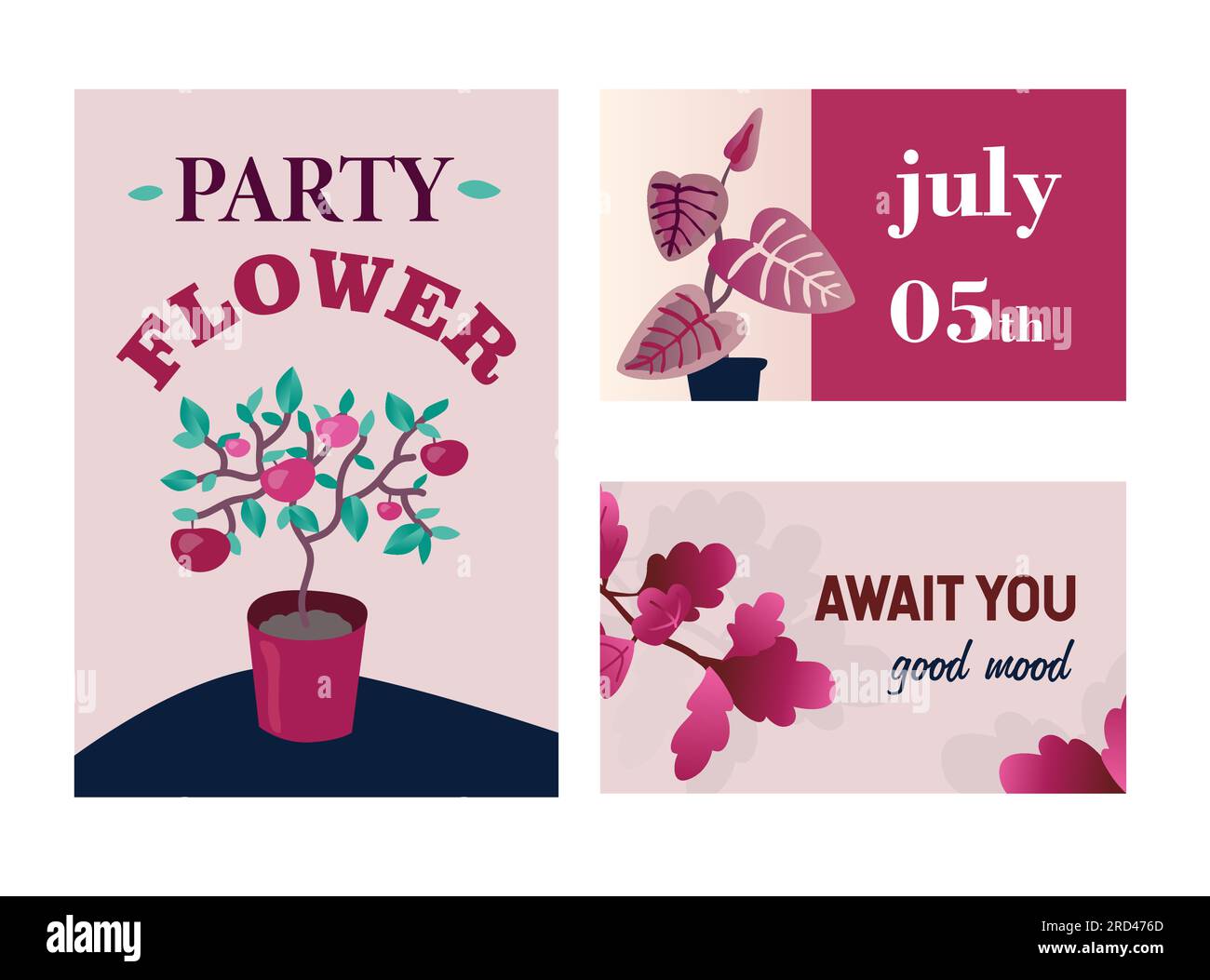 Invitation cards set with home plants Stock Vector Image & Art - Alamy