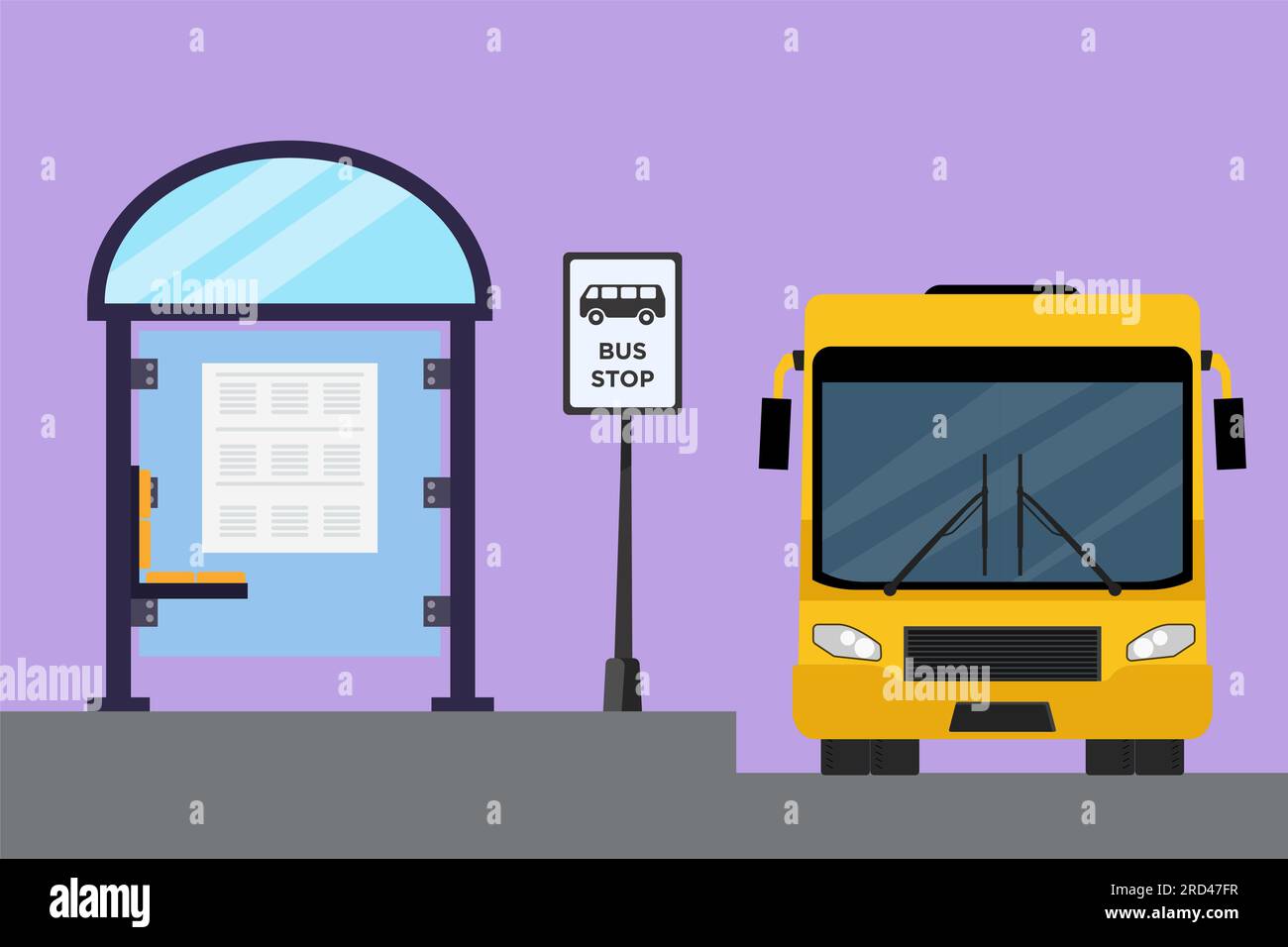 Character flat drawing bus stop with shelter, simple bus sign ...