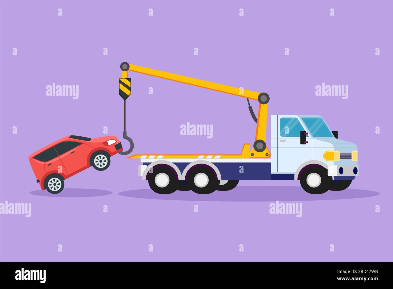 Character flat drawing tow truck is lifting the broken car to be lifted ...