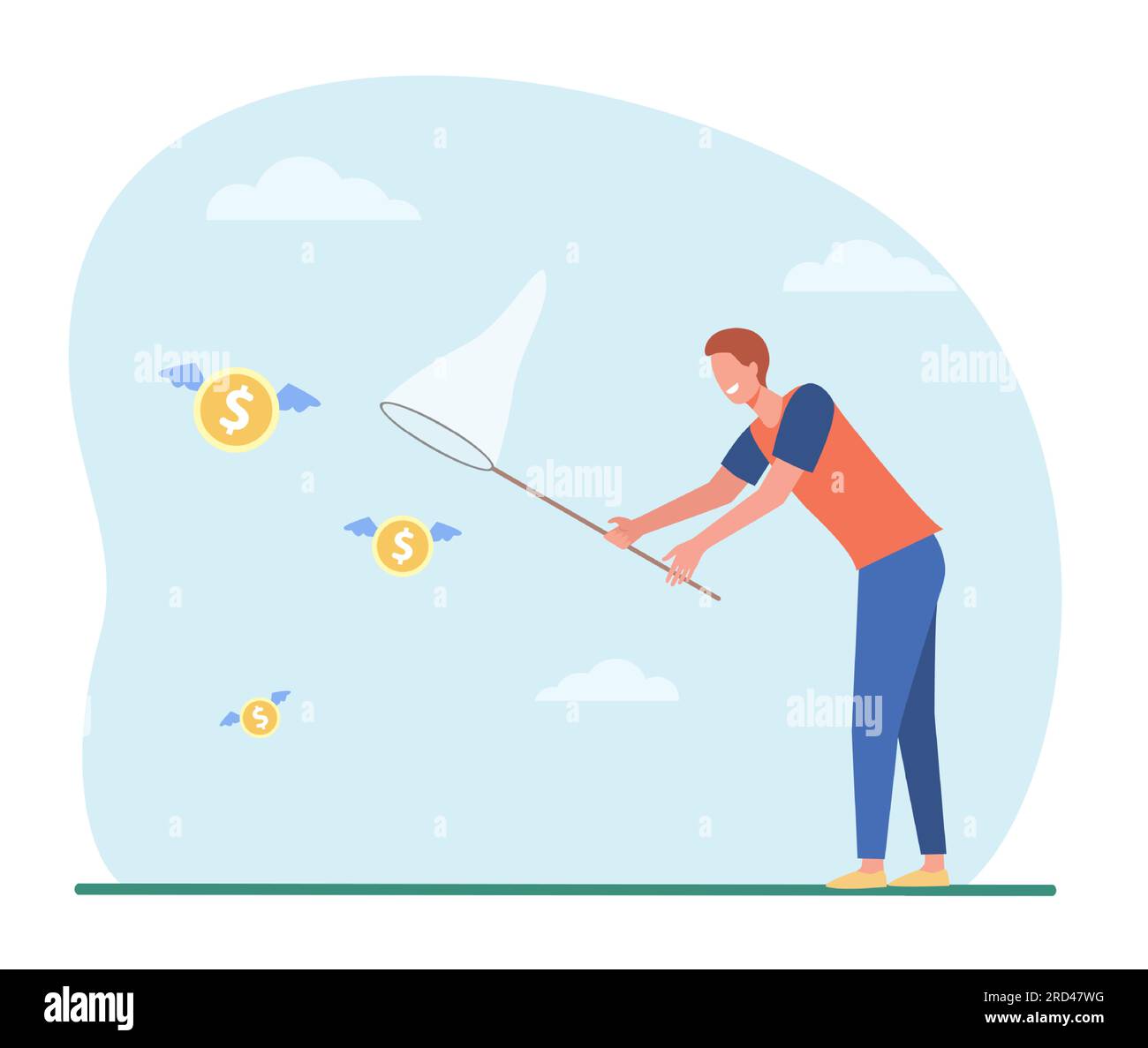 Man catching flying money with butterfly net Stock Vector Image & Art ...