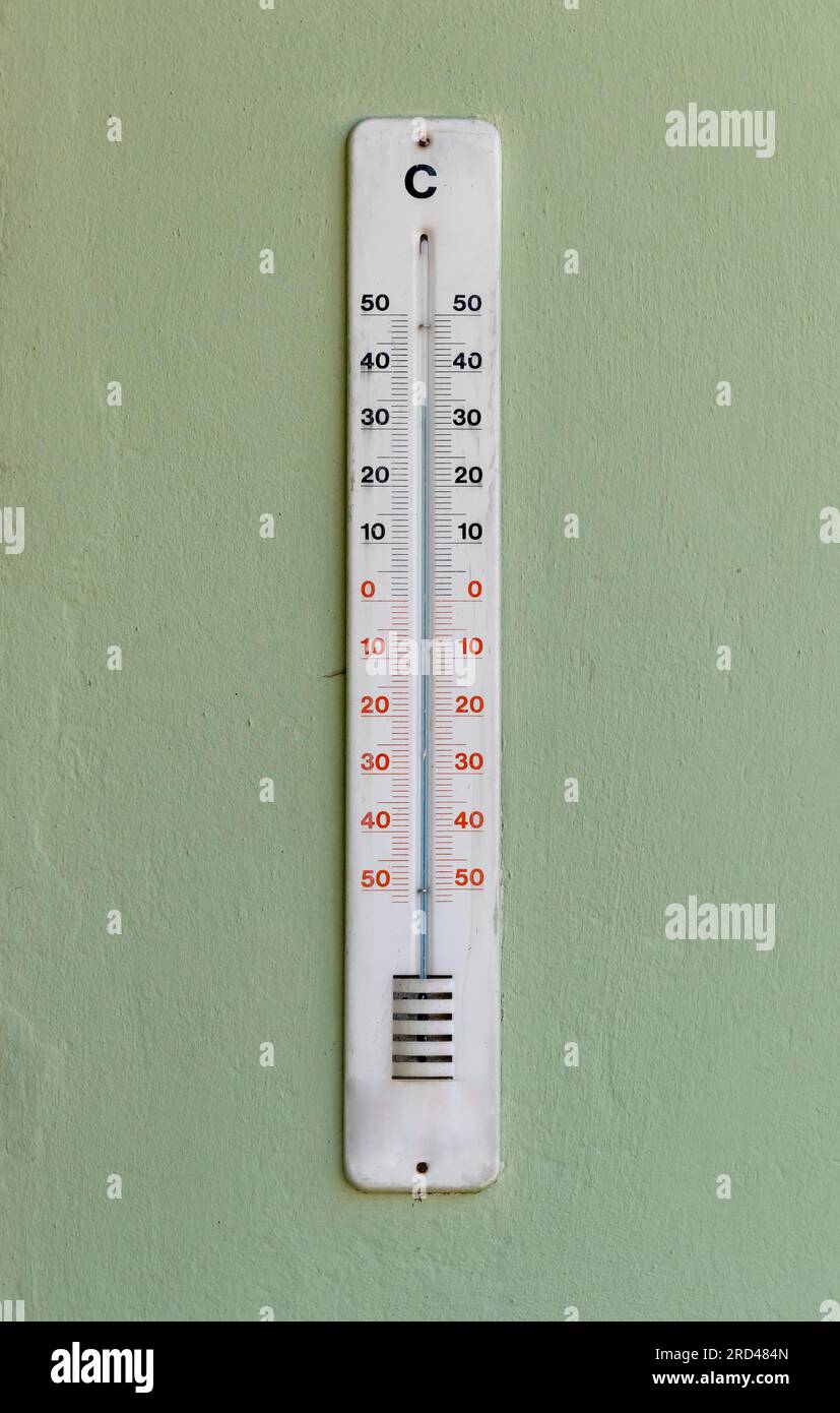 Tropical outdoor temperature on white thermometer Stock Photo - Alamy