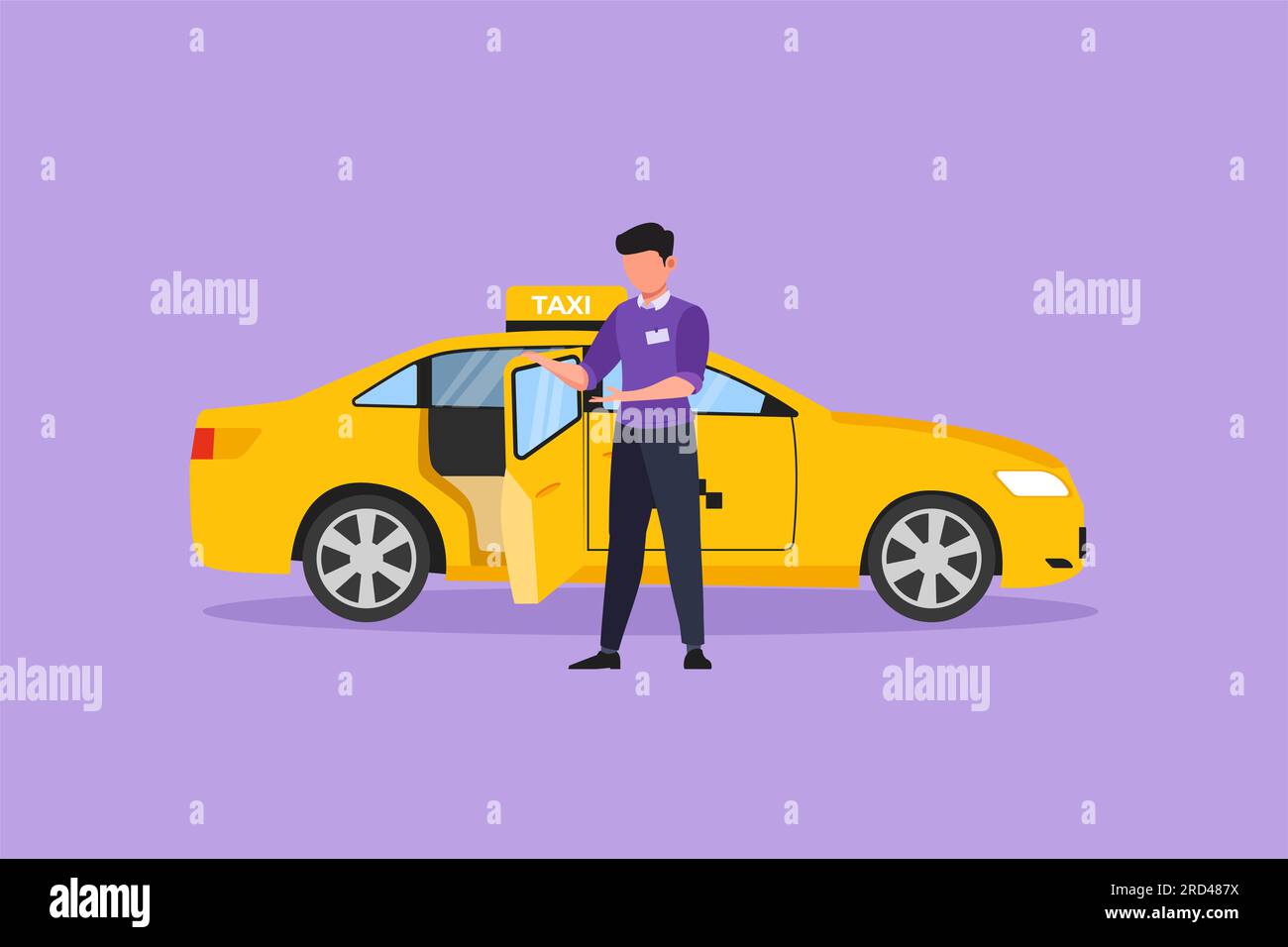 Graphic flat design drawing male taxi drivers are inviting prospective ...
