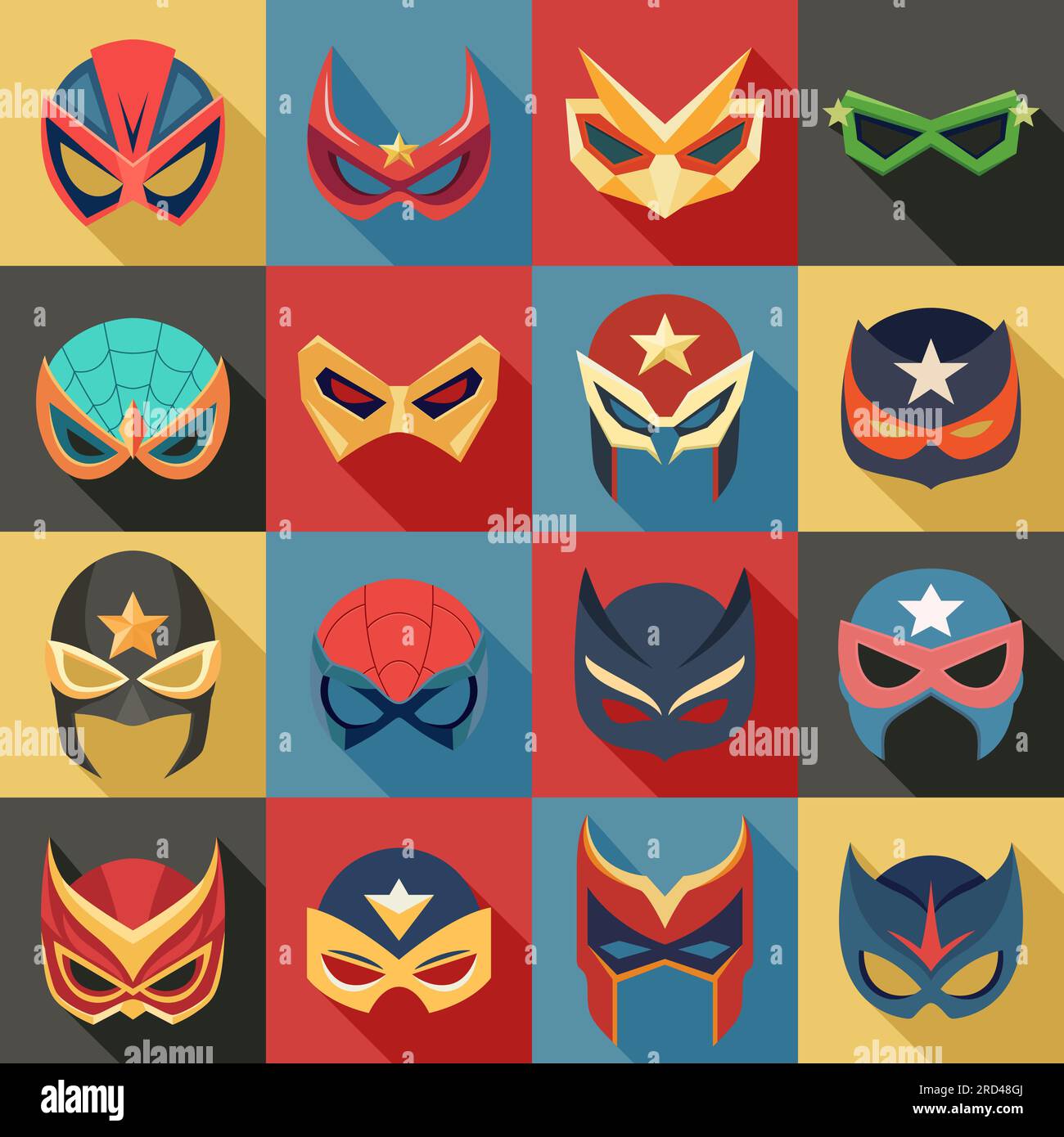 Vector Super Hero Masks Set in Flat Style with Long Shadow. Face ...