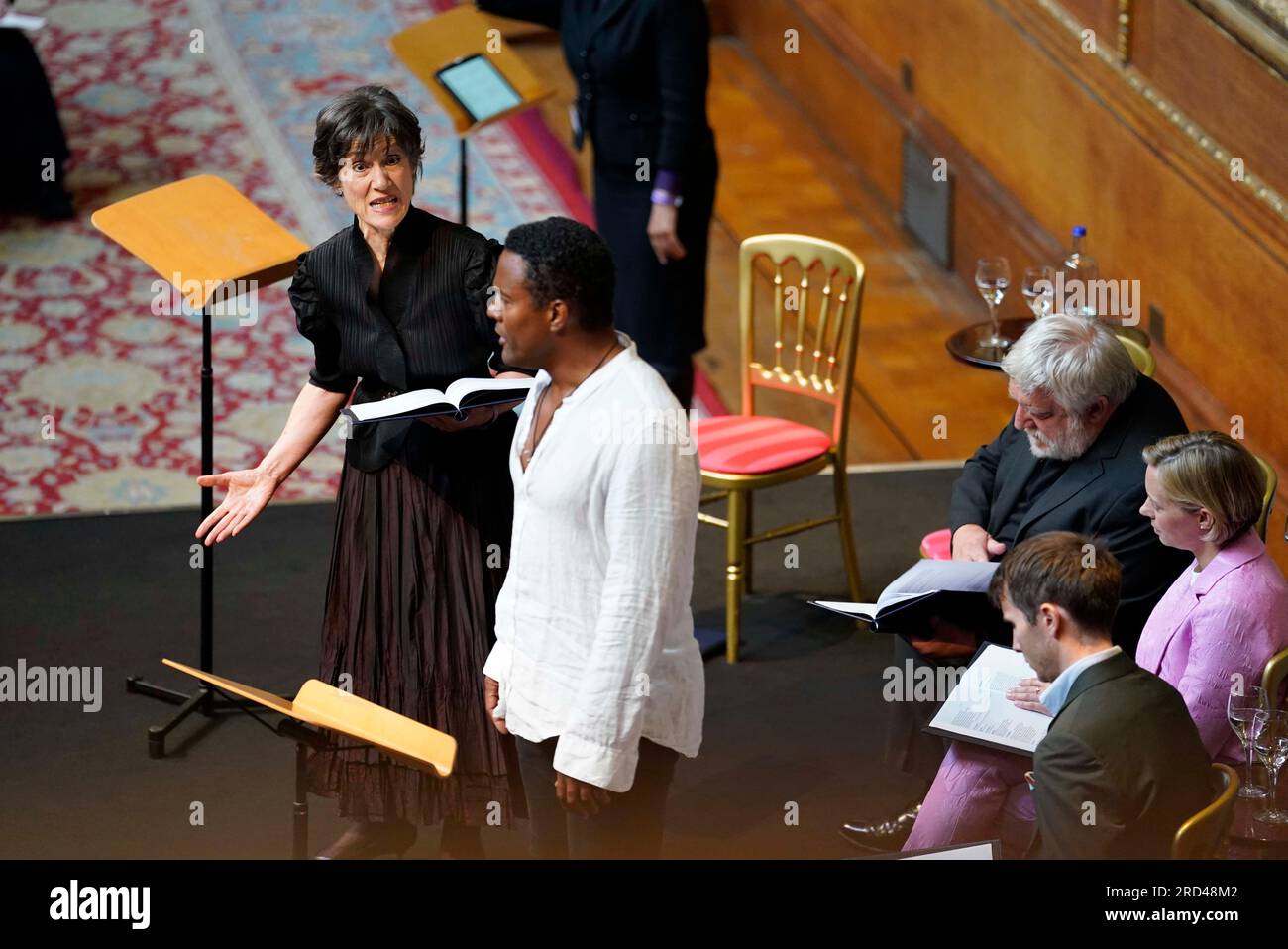 Dame Harriet Walter and Ray Fearon performing during a reception hosted ...
