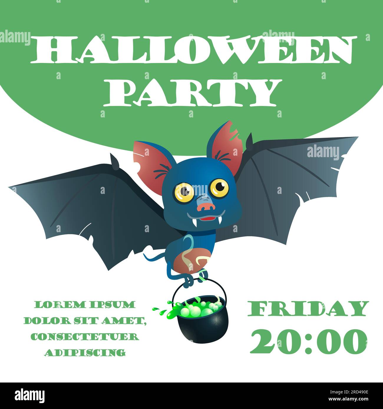 Happy Halloween lettering and bat carrying cauldron with potion Stock ...