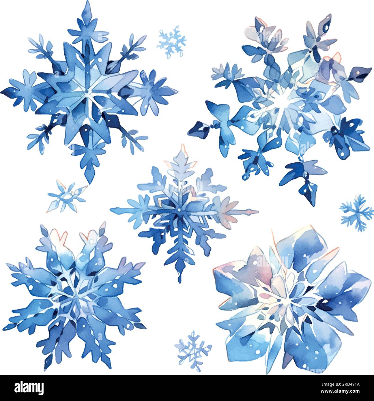 Blue snowflakes watercolor in beautiful style on white background ...