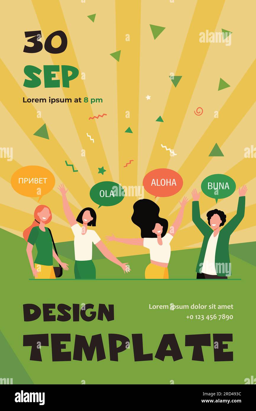 Happy young people saying hello in different languages Stock Vector ...