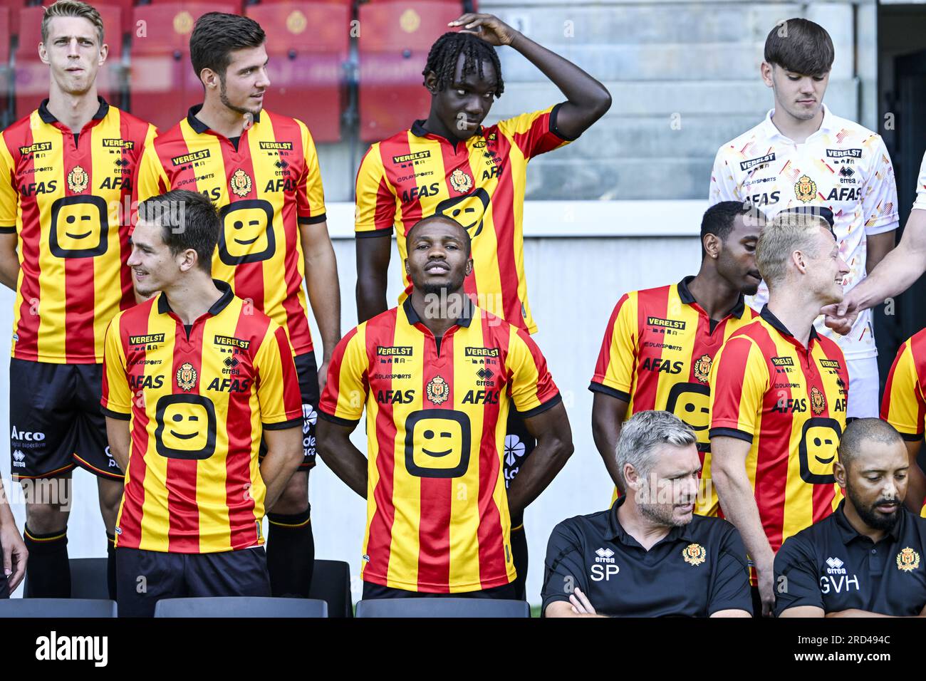 Mechelen, Belgium. 18th July, 2023. Mechelen's Jordi Vanlerberghe and ...