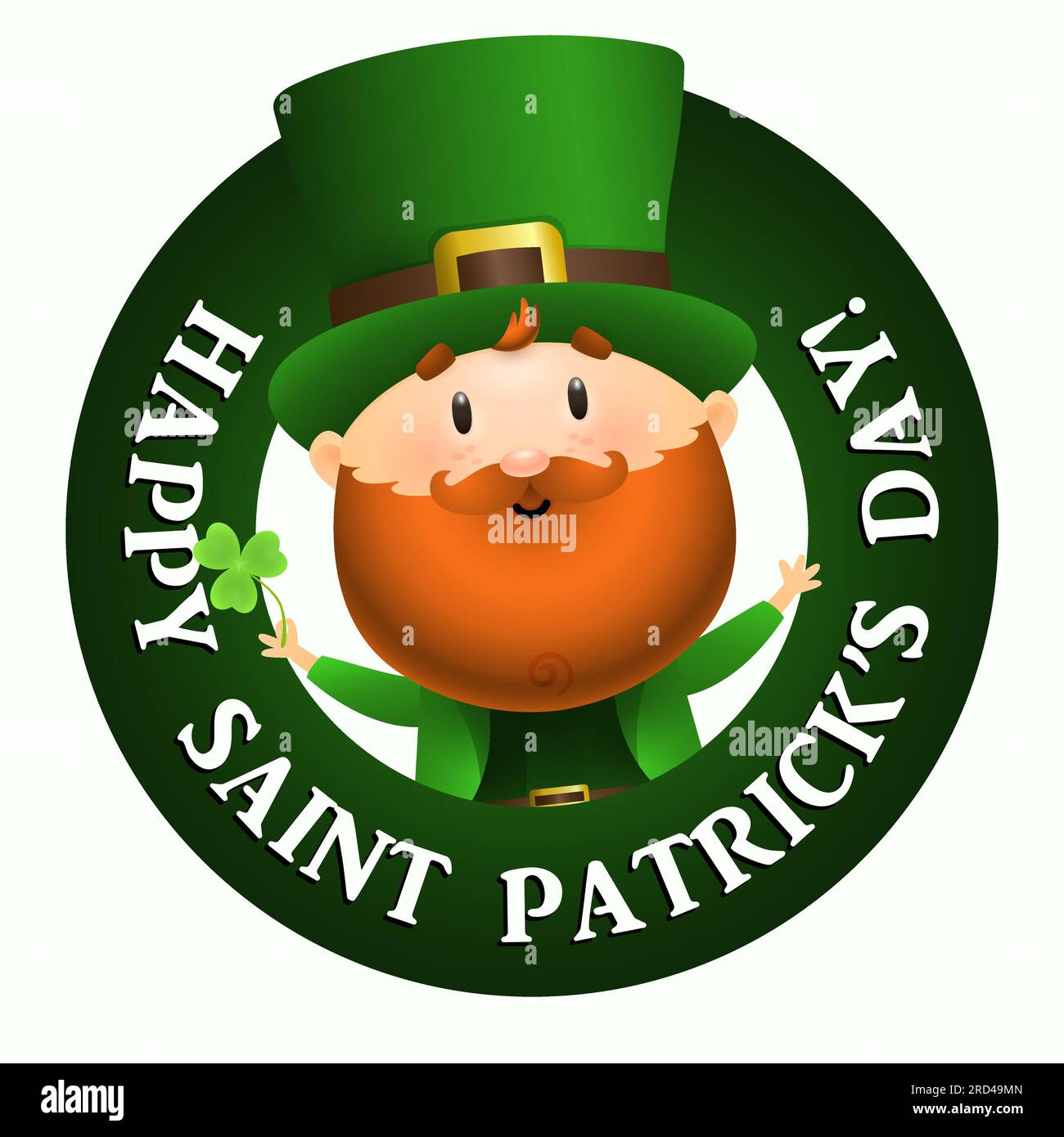 Happy Saint Patricks Day Lettering In Round Frame Leprechaun Stock