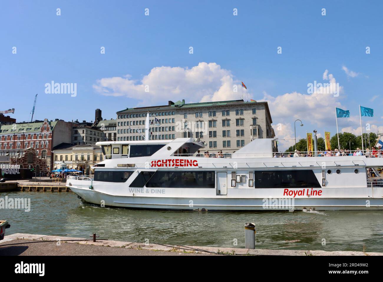 Royal line sightseeing boat at the harbor outside the Market Square in ...