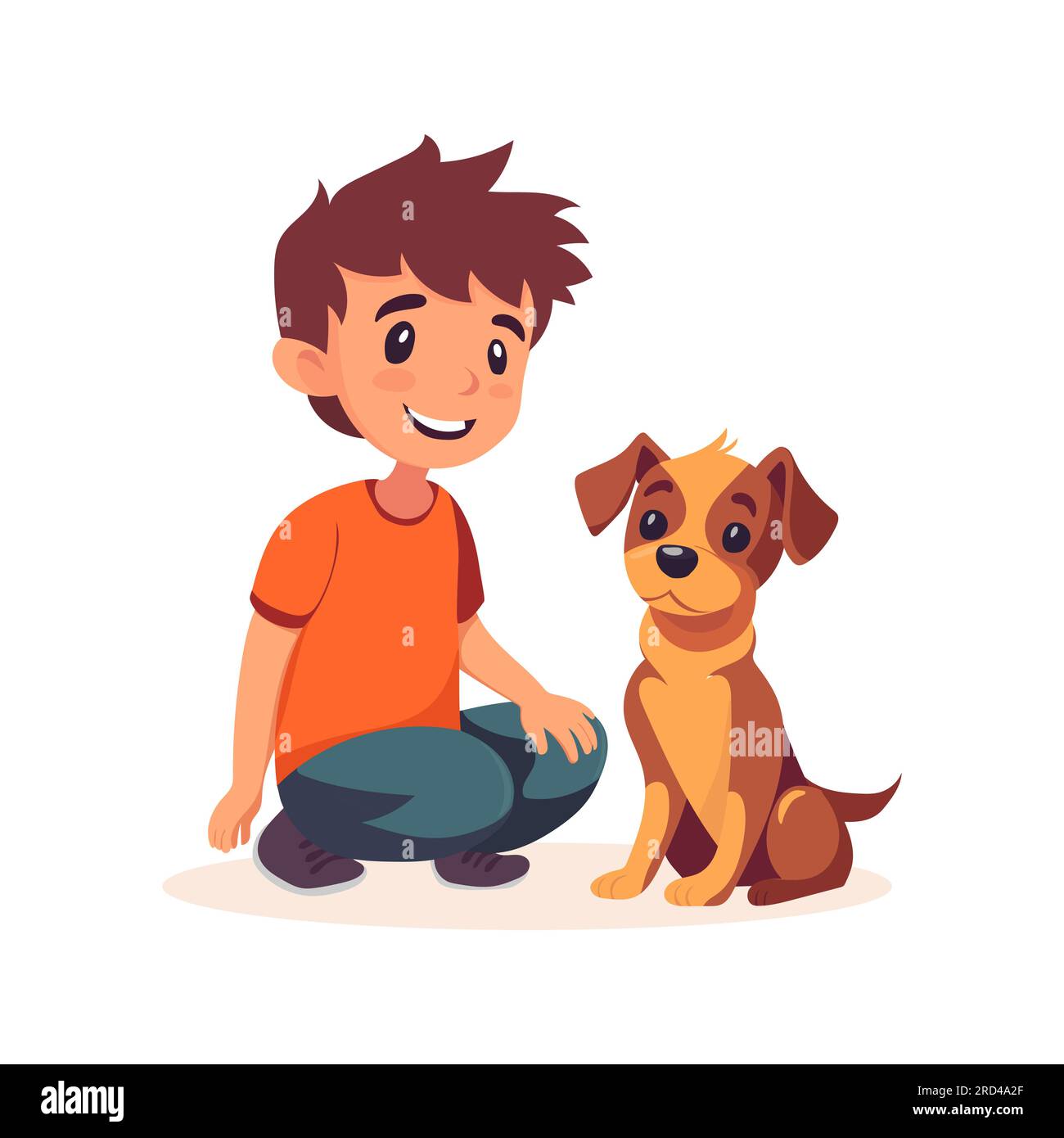 Boy and dog lovely cartoon character. Vector illustration. Isolated on ...