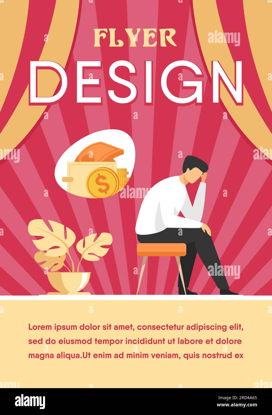 Depressed sad man thinking over financial problems Stock Vector Image ...